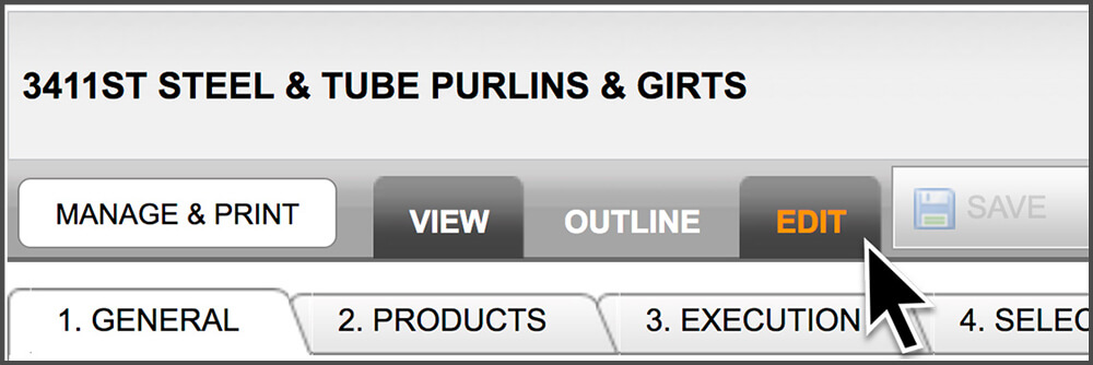Open a specification section for editing - Masterspec